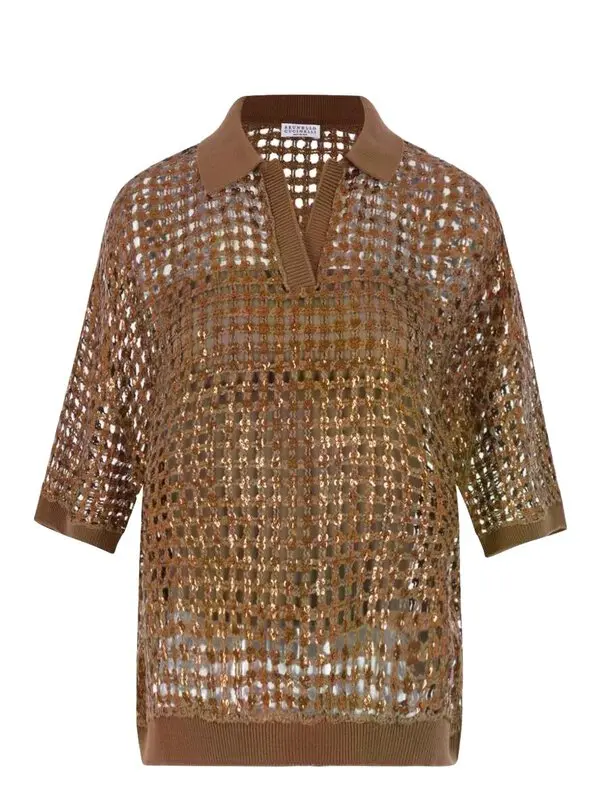 Brunello Cucinelli Sequin-embellished Open-knit Sweater - Brown