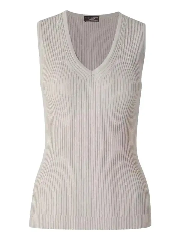 Peserico Ribbed Knit V-neck Top - Neutrals
