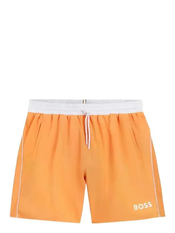 BOSS Drawstring Swim Shorts With Side Stripes - Orange