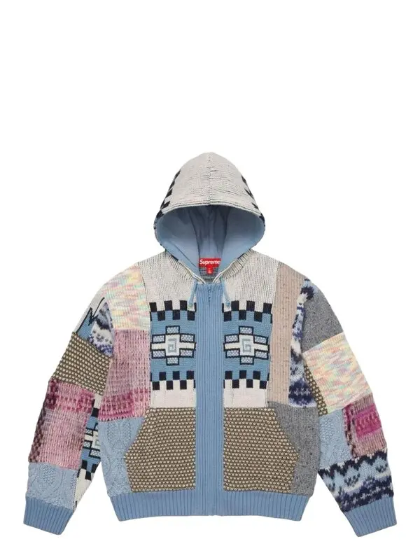 Supreme Patchwork Zip Up Hooded Sweater - Light Blue