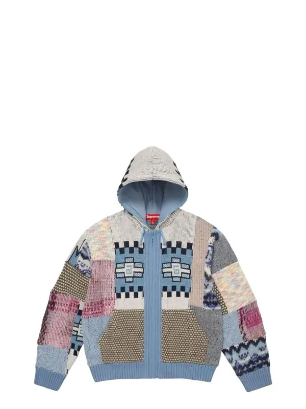 Supreme Patchwork Zip Up Hooded Sweater - Light Blue