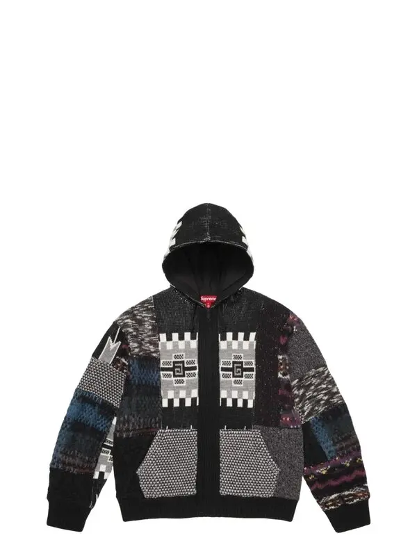 Supreme Patchwork Zip Up Hooded Sweater - Black