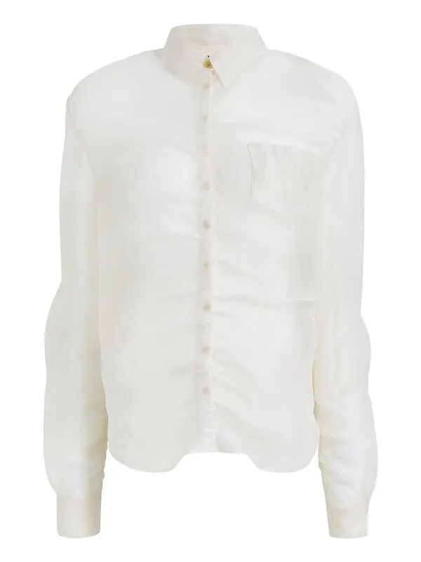 Khaite Allie Ruched Silk Organza Shirt - Chalk