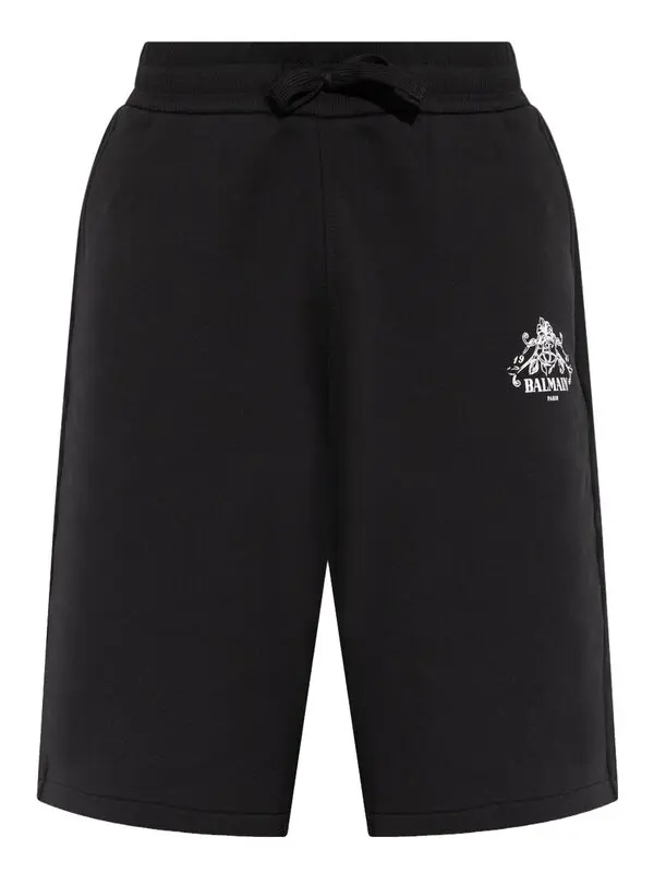 Balmain Cotton Printed Logo Shorts - Black