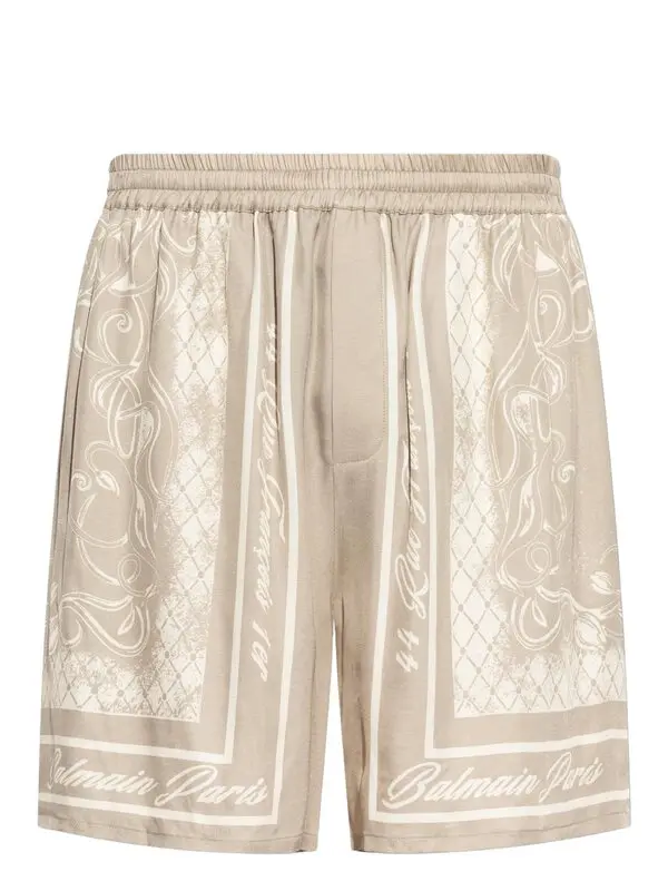 Balmain Printed Viscose Shorts - Beige
