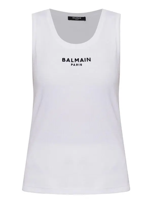 Balmain Ribbed Tank Top With Embroidered Logo - White