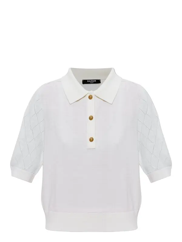 Balmain Wool Polo With Puffed Sleeves And Button Detailing - Cream