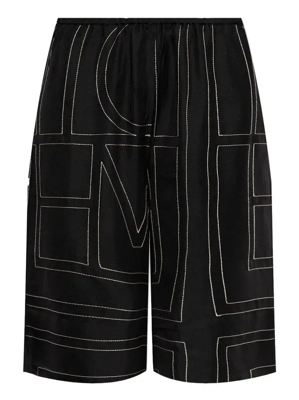 TOTEME Silk Printed Relaxed Fit Knee Length Shorts - Black