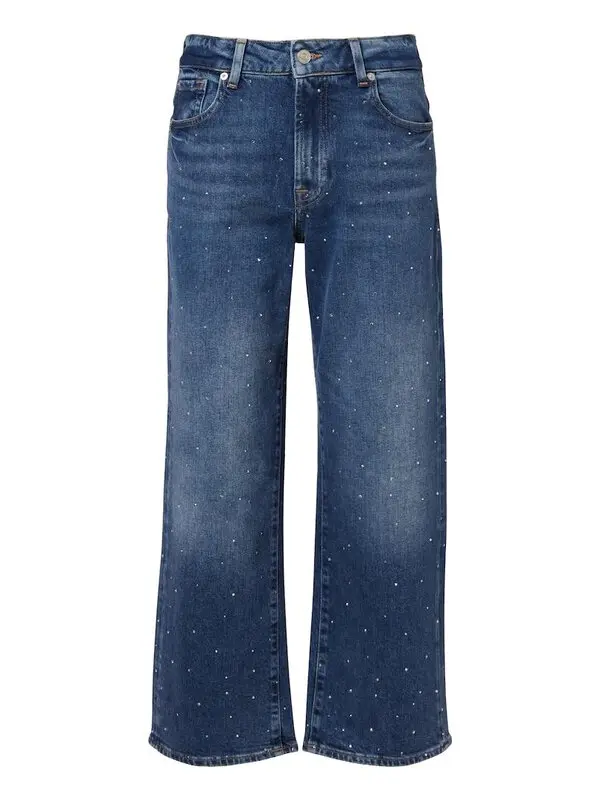 7 For All Mankind Stovepipe Embellished Straight Jeans - Blue