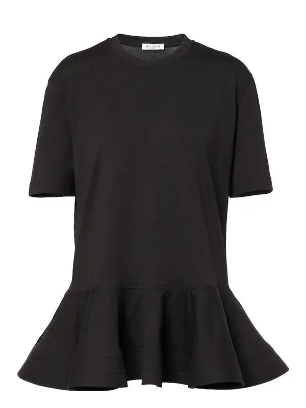 Alaïa Peplum Cotton Jersey T-shirt - Black