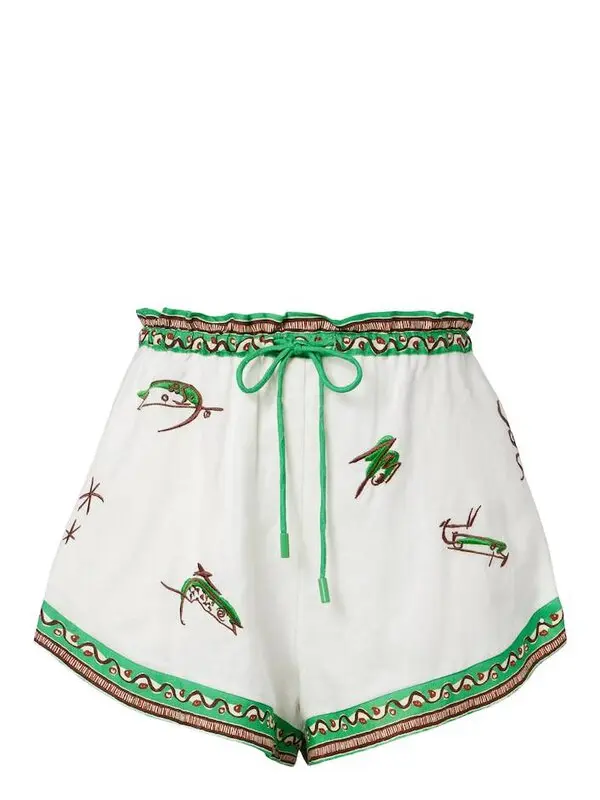 ALEMAIS Wanda Embroidered Linen Shorts - White