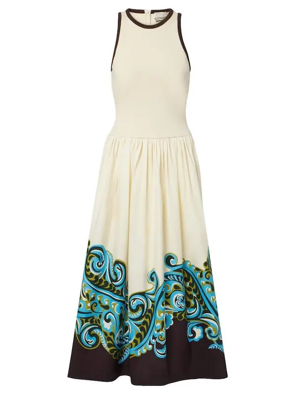 ALEMAIS Natalia Printed Cotton Midi Dress - White