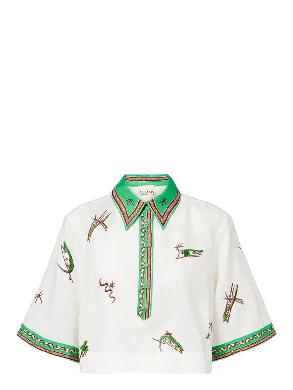 ALEMAIS Wanda Embroidered Linen Shirt - White