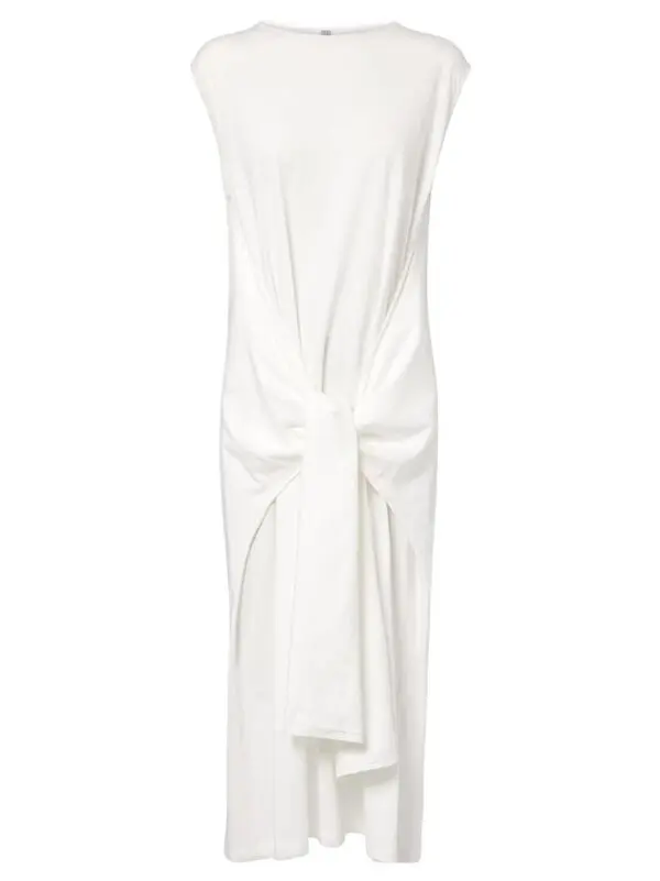 TOTEME Gathered Cotton Jersey Midi Dress - White