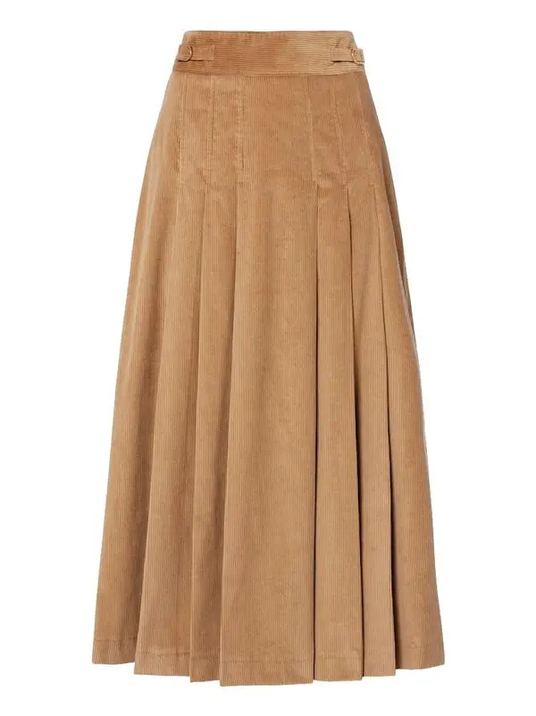 Gabriela Hearst Pleated Cotton Corduroy Midi Skirt - Beige