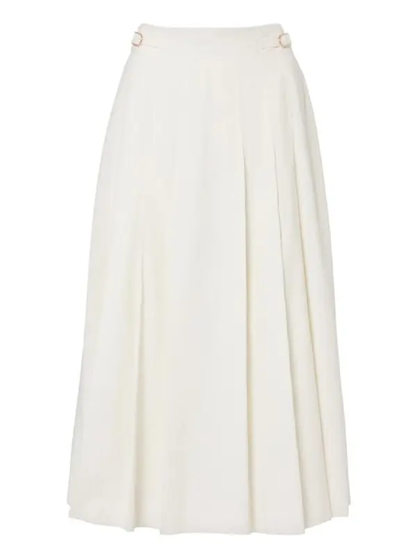 Gabriela Hearst Wesley Pleated Cotton Corduroy Midi Skirt In Ivory - White