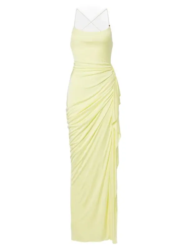 Versace Medusa Draped Jersey Gown - Yellow