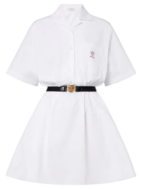 Versace Belted Cotton Poplin Minidress - White