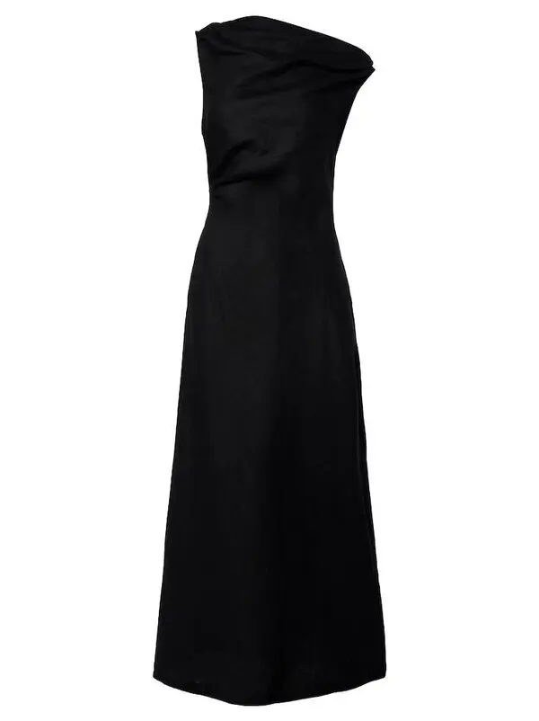 Faithfull The Brand Asymmetric Linen Midi Dress - Black