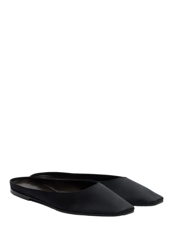 THE ROW June Satin Mules - Black