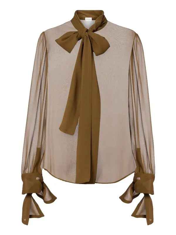 Saint Laurent Tie-neck Silk Blouse - Green