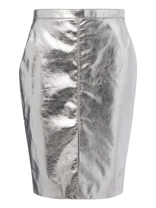 Saint Laurent Metallic Leather Pencil Skirt - Silver