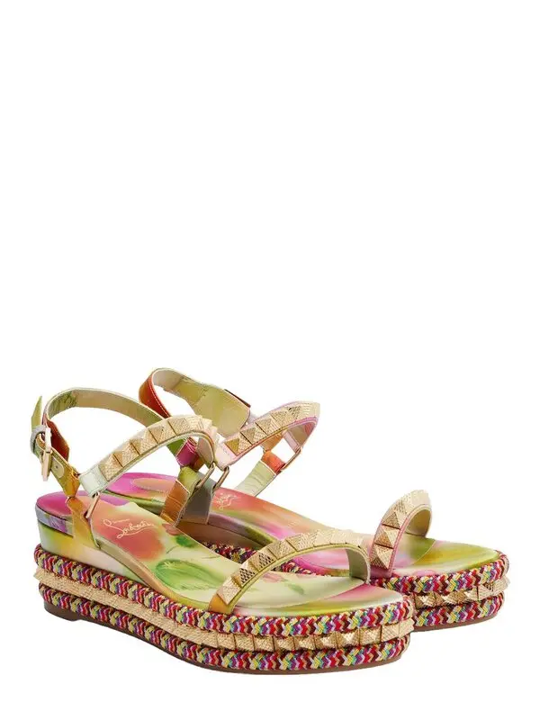CHRISTIAN LOUBOUTIN Pyraclou Floral Studded Espadrille Wedges - Multicoloured