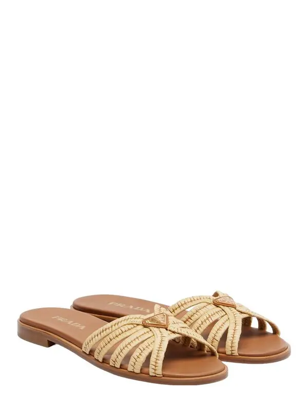 Prada Raffia-effect Slides - Beige
