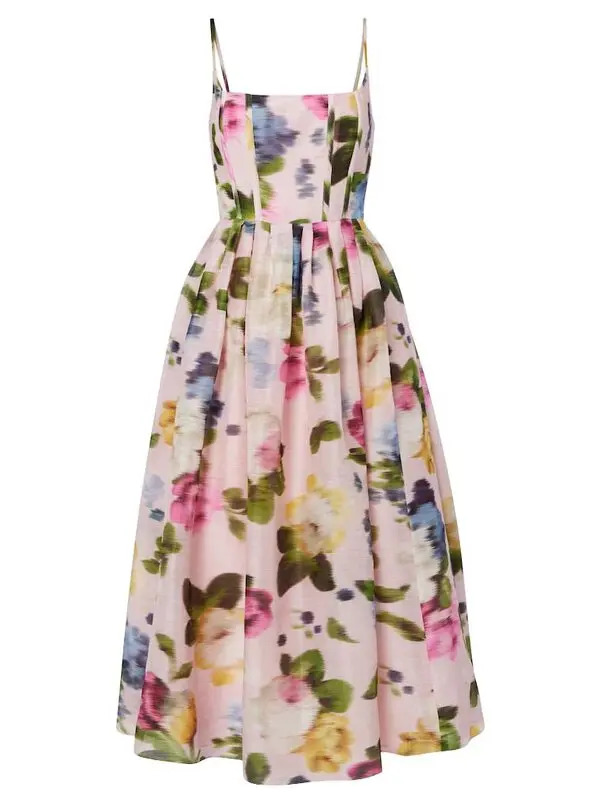 Carolina Herrera Floral Linen And Silk Midi Dress - Pink