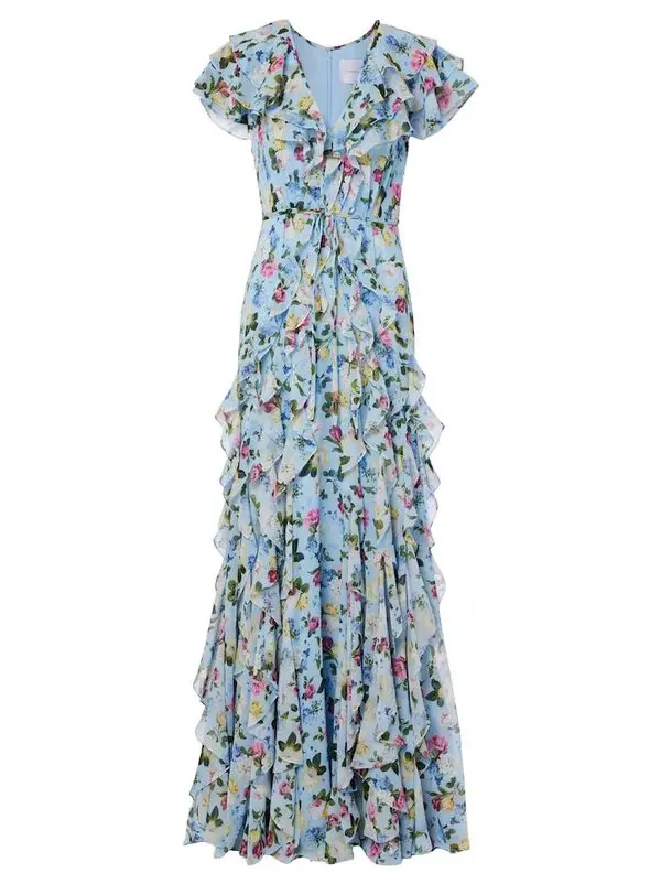 Carolina Herrera Ruffled Silk Gown - Blue