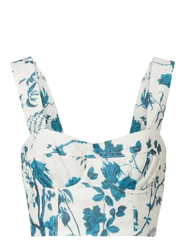 Erdem Floral Cotton And Linen Crop Top - White
