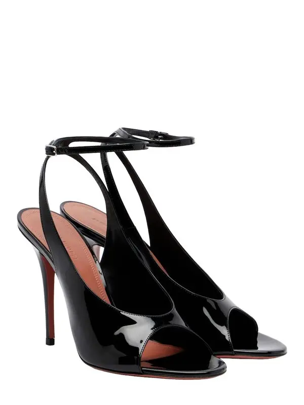 Amina Muaddi Patent Leather Slingback Sandals - Black