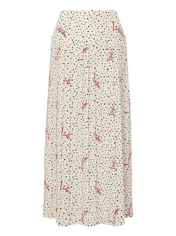 Valentino Garavani Polka Dot Silk Crepe De Chine Midi Skirt - White