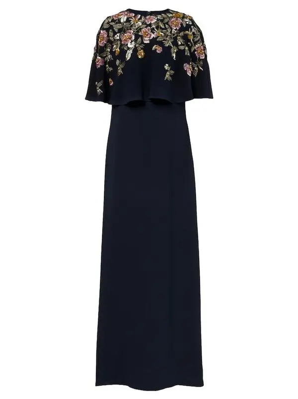 Oscar De La Renta Embellished Silk-blend Georgette Gown - Blue