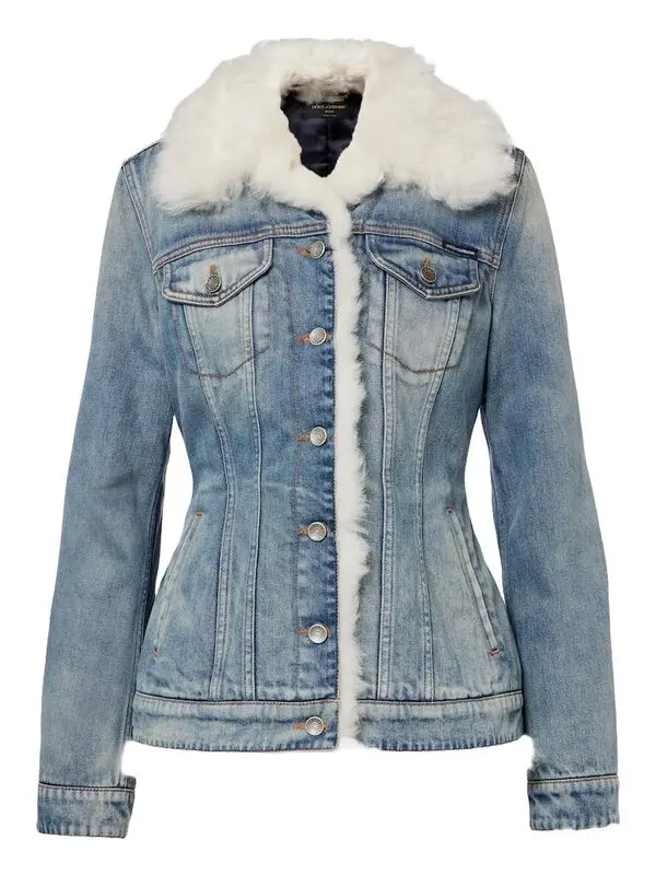 Dolce & Gabbana Shearling-trimmed Denim Jacket - Blue