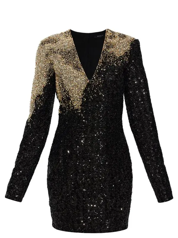 Balmain Sequin Embellished Mini Dress - Black