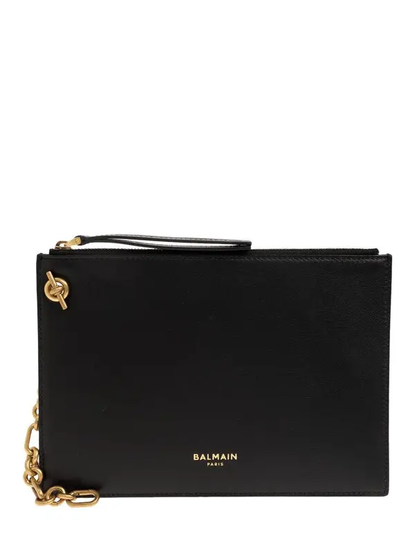 Balmain Leather Pouch With Chain - Black