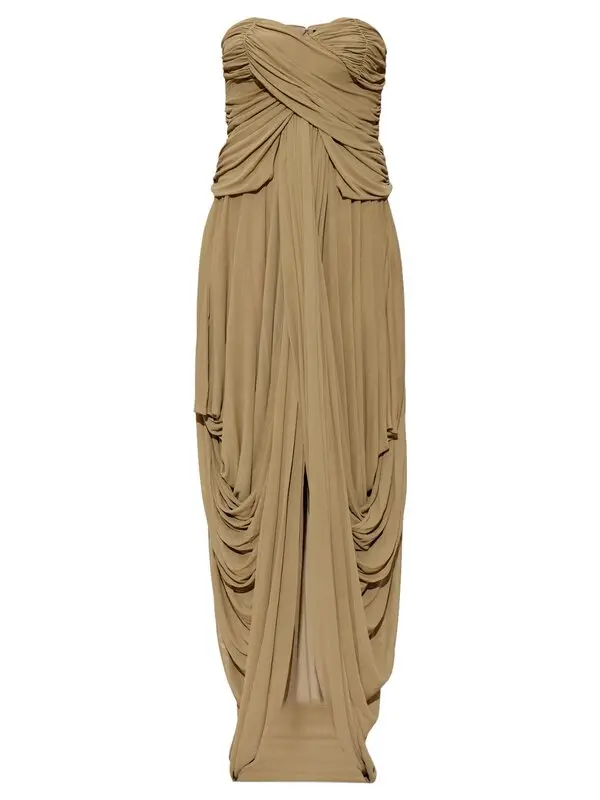 Balmain Draped Off-shoulder Maxi Dress - Beige