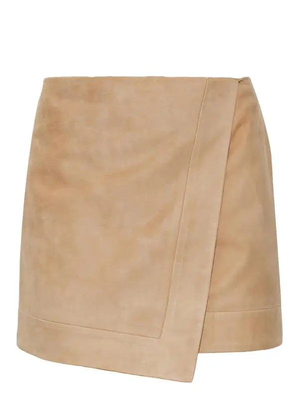 Balmain Suede Asymmetrical Mini Skirt With Back Zip - Beige