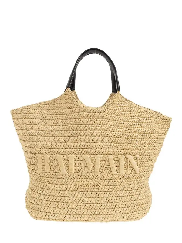 Balmain Woven Straw Tote Bag - Beige
