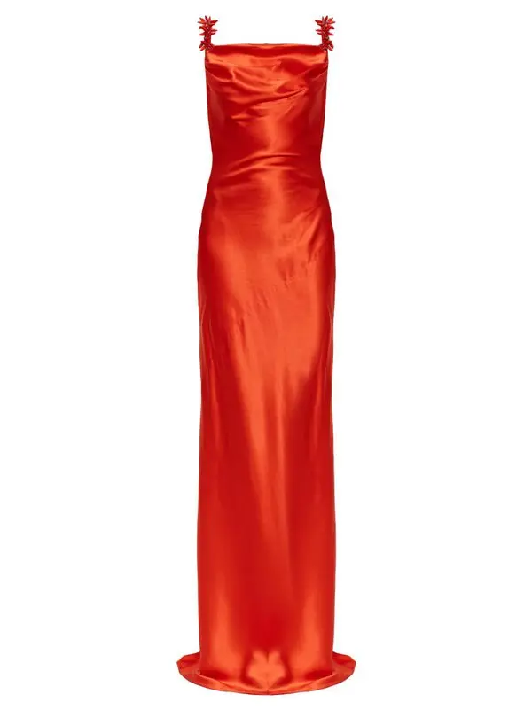 Balmain Silk Maxi Dress With Embellished Straps - Red
