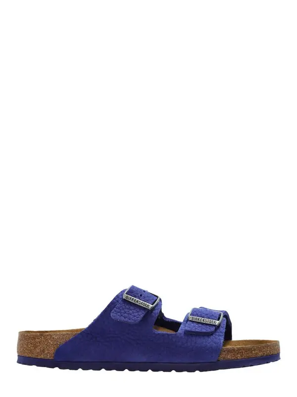BIRKENSTOCK Arizona Bs Slides With Embossed Textured Leather And Silver Tone Buckles - Blue