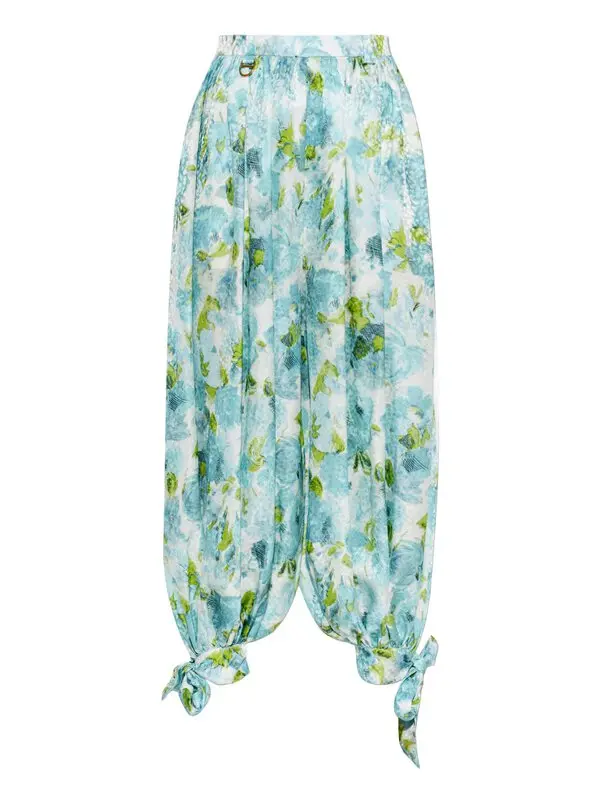 Chloé Loose-fit Silk Trousers With Floral Print - Green
