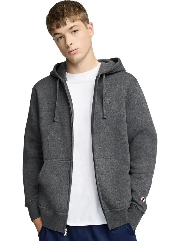 Champion Powerblend Full-zip Hoodie With C Logo - Granite Heather