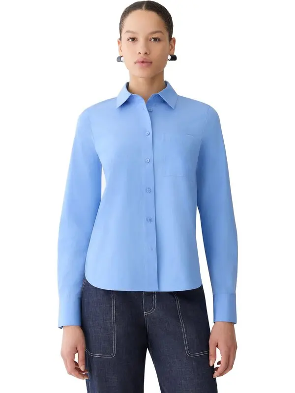 Lafayette 148 New York Organic Cotton Poplin Button Front Shirt - Blue Hydrangea