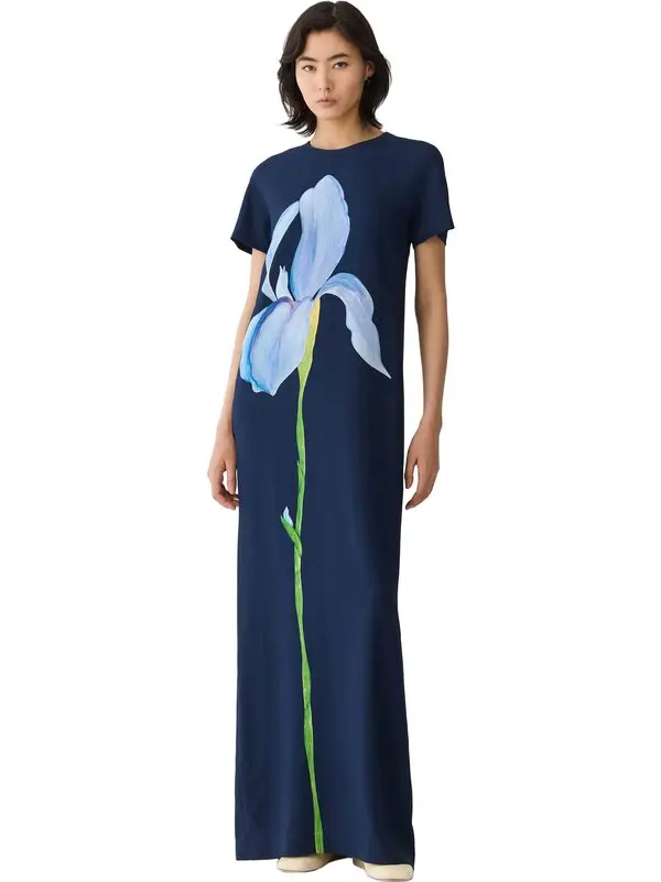 Lafayette 148 New York Iris Print Cady Gown - Midnight Blue Multi