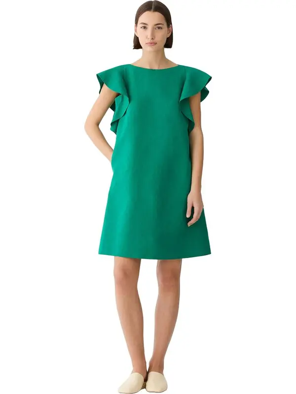 Lafayette 148 New York Silk Linen Ruffle Sleeve A-line Dress - Grass