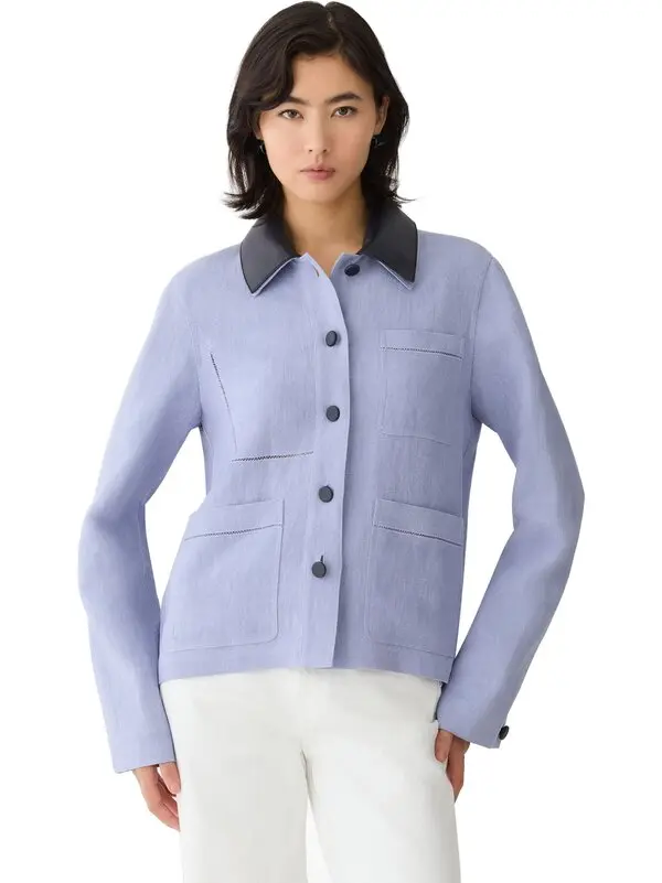 Lafayette 148 New York Linen Canvas Convertible Button Front Jacket - Catmint