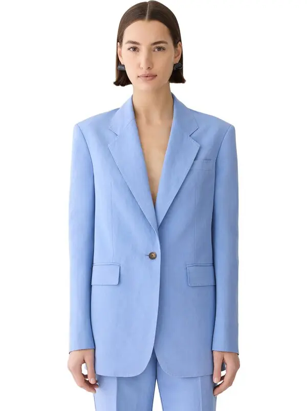 Lafayette 148 New York Silk Linen Single Button Blazer - Iris