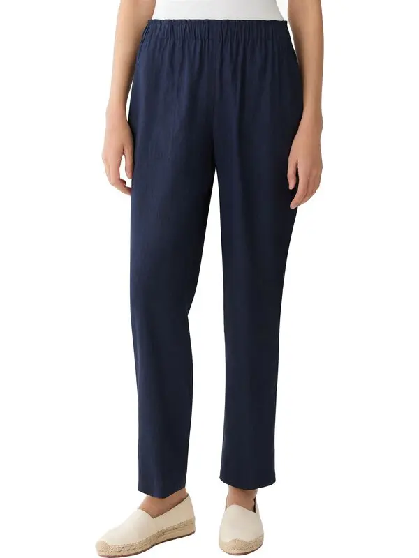Lafayette 148 New York Linen Straight Ankle Pant - Blue Ink